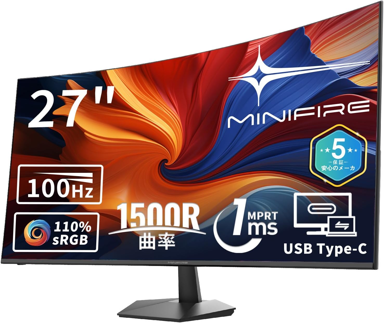 Brand New Curved Monitor MINIFIRE 27 inch FHD 100HZ HDMI Type-C MF27C1 ...