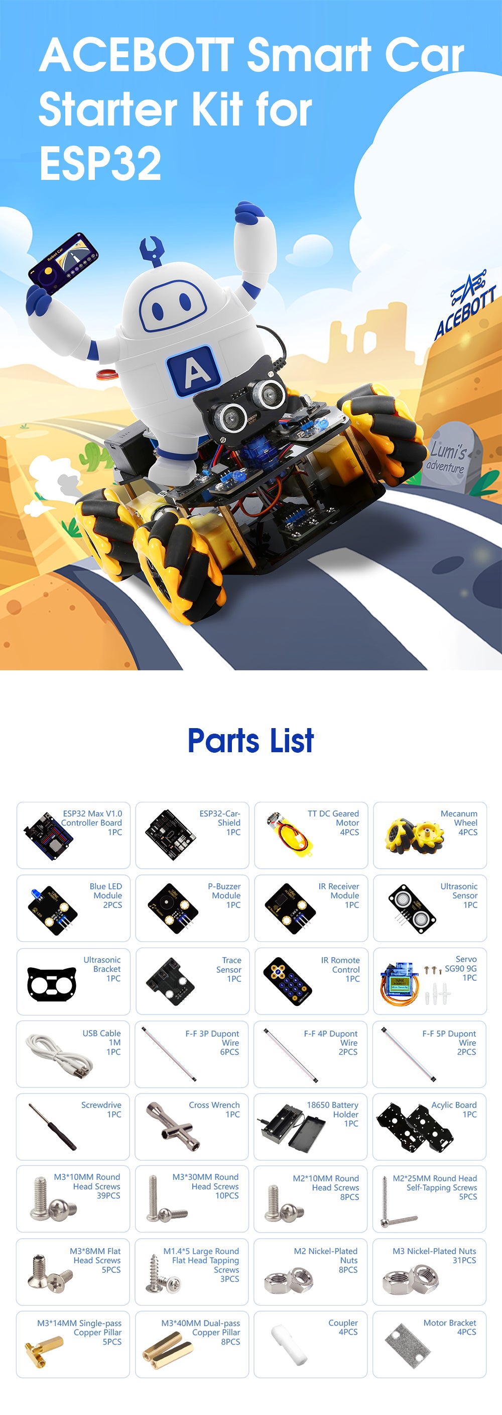 ACEBOTT ESP32 Smart Car Starter Kit – Electroslab