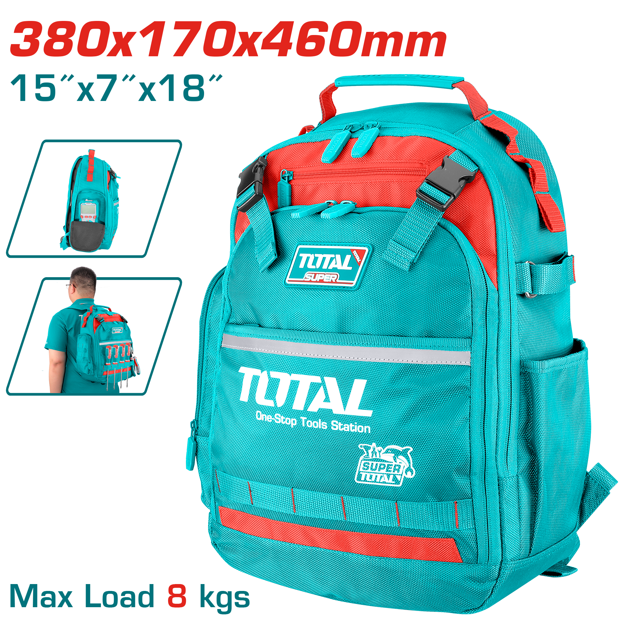 TOTAL Tool Backpack THT26151 – Heavy-Duty 15″ Tool Bag – Electroslab