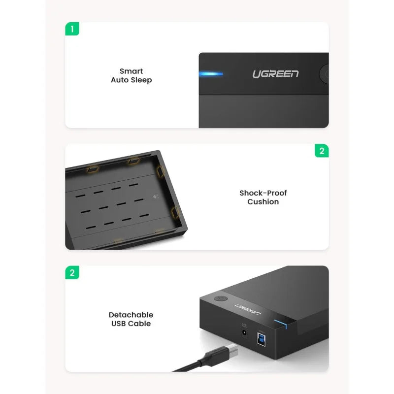 UGREEN 3.5″ HDD Enclosure USB 3.0 (US222 / 50422) – Tool-Free – Electroslab